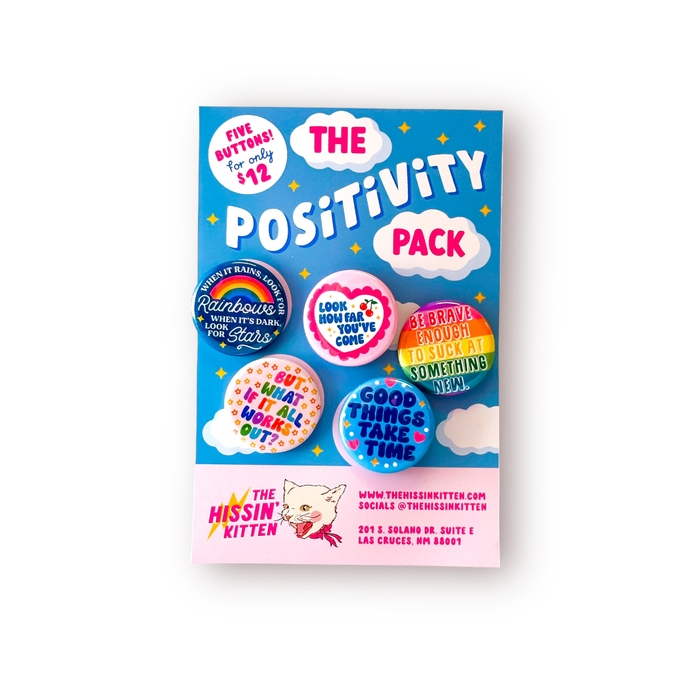 The Positivity Pack - Five Pack Pin Back Buttons – Mellow Monkey