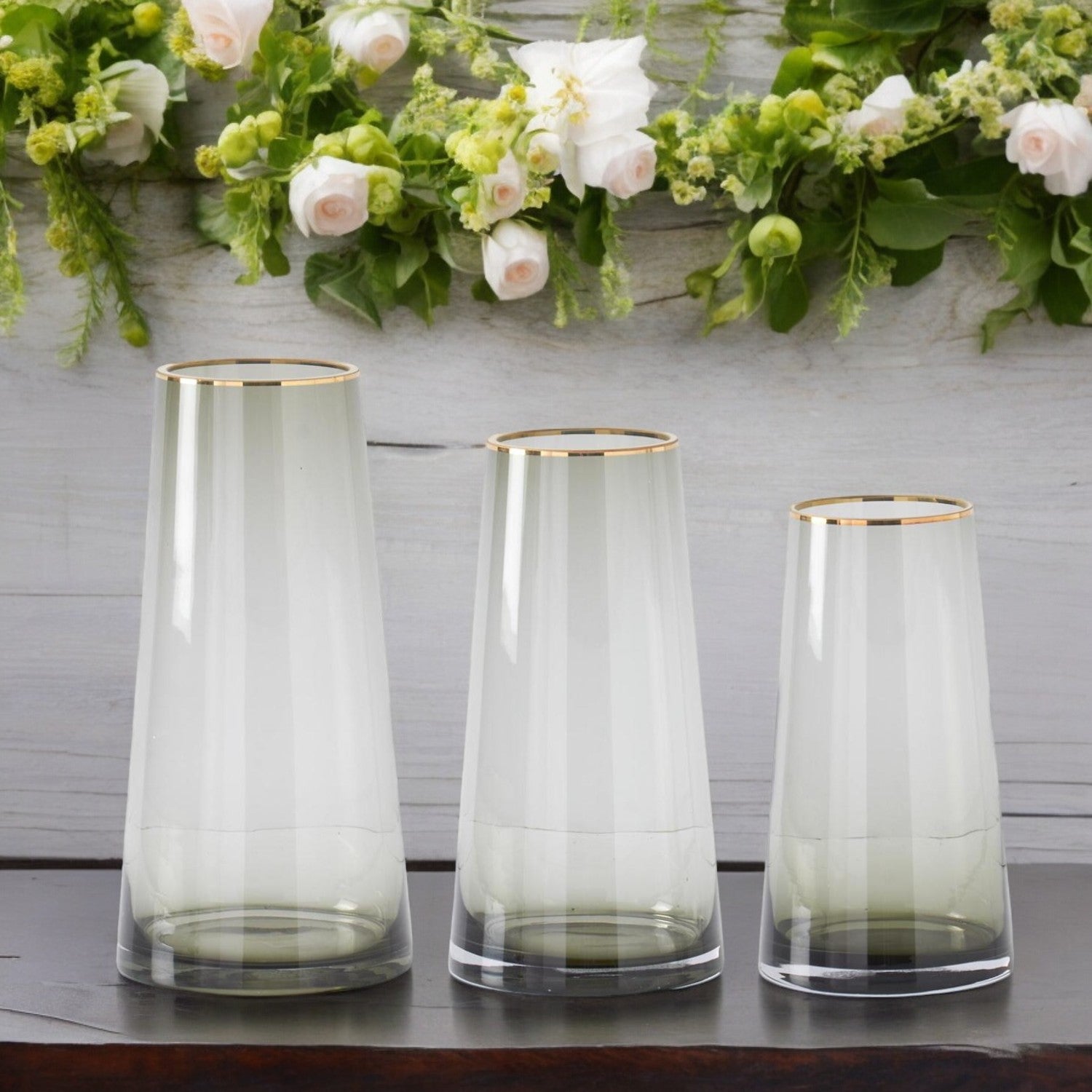 Gold Rimmed Smoke Gray Glass Vase – Mellow Monkey