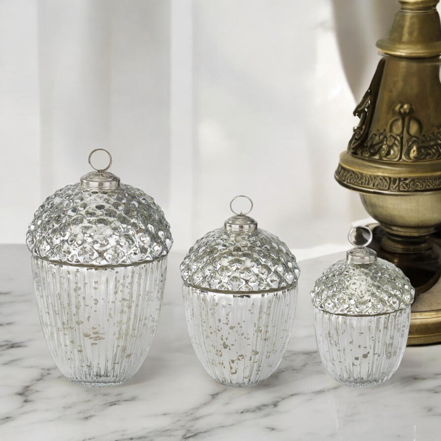 Silver Mercury Glass Acorn Shaped Container – Mellow Monkey