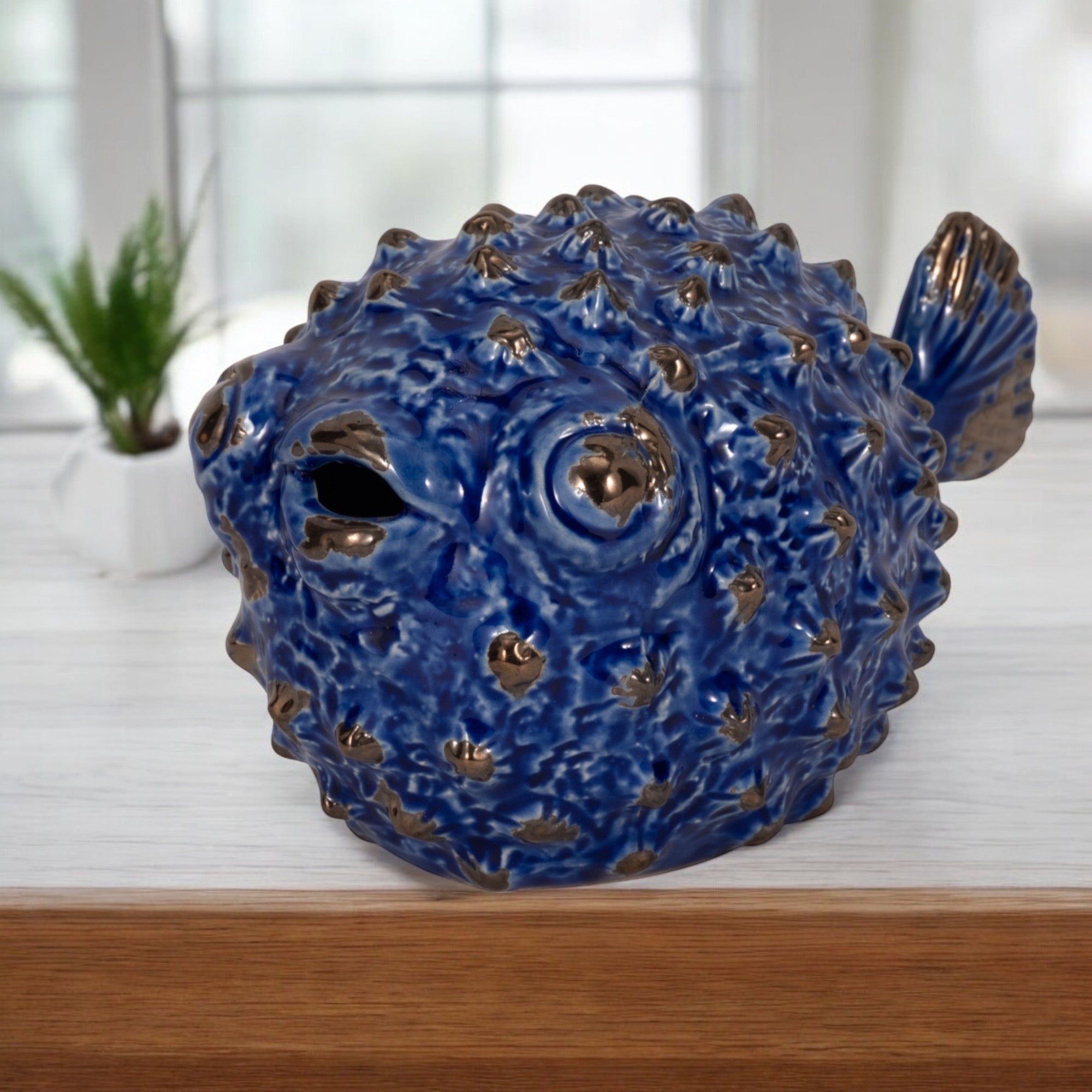 Blue Ceramic Puffer Fish Figurine - 10-in – Mellow Monkey