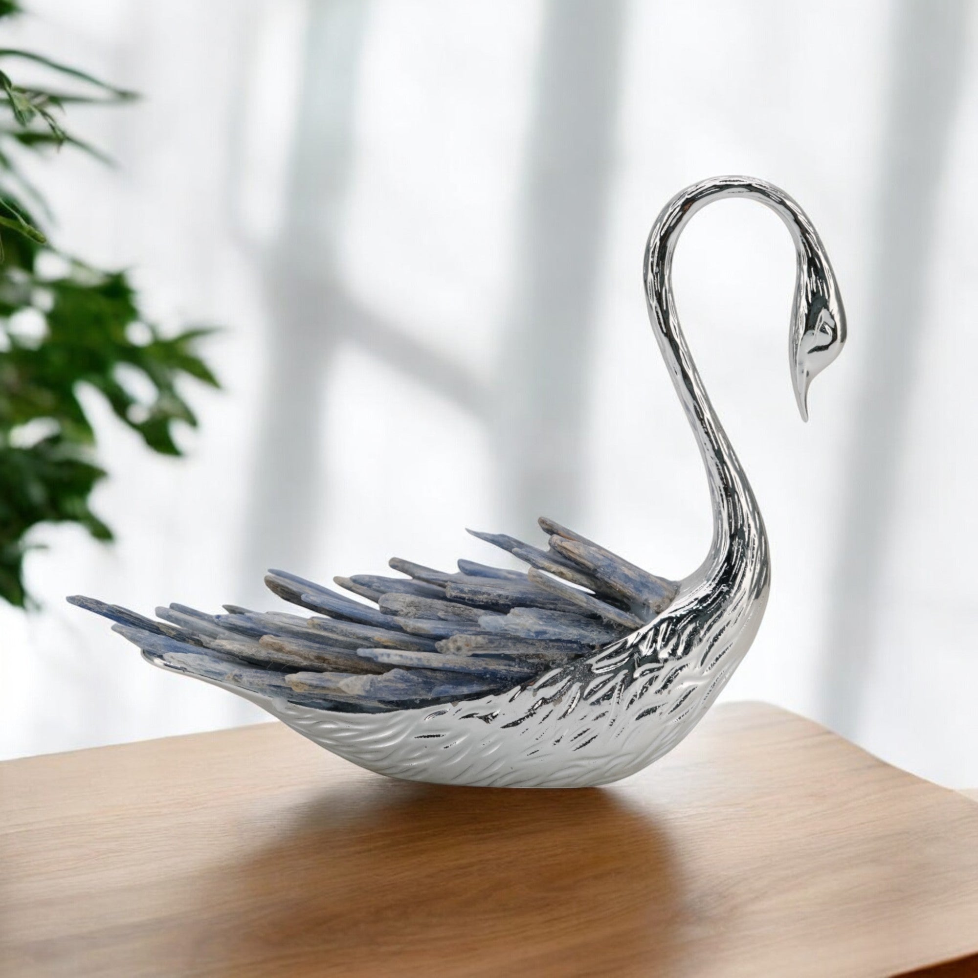 Majesty Blue Kyanite Stone Sitting Metal Swan - 6-in – Mellow Monkey