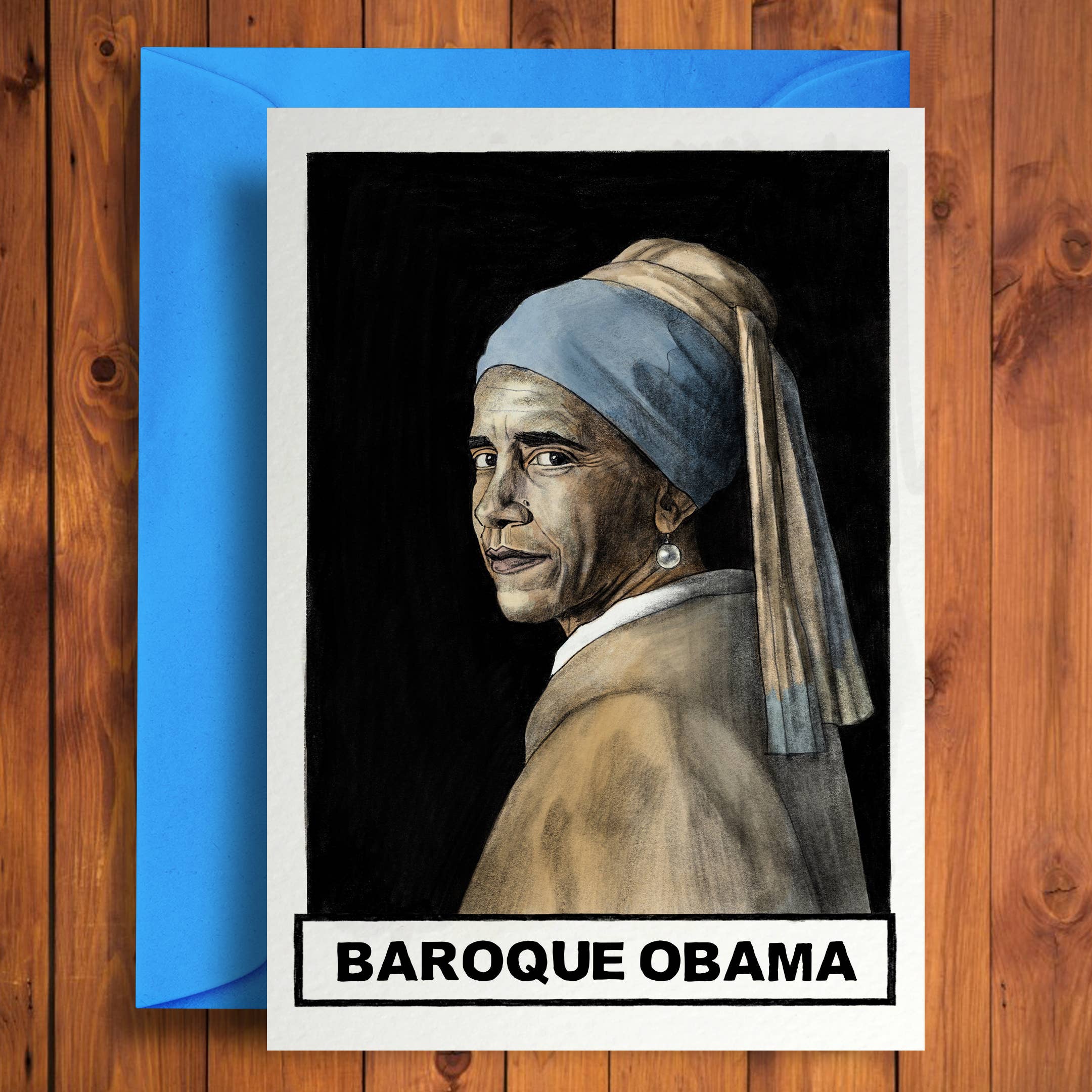 Baroque Obama – Art & Politics Funny Humour Pun Card – Mellow Monkey