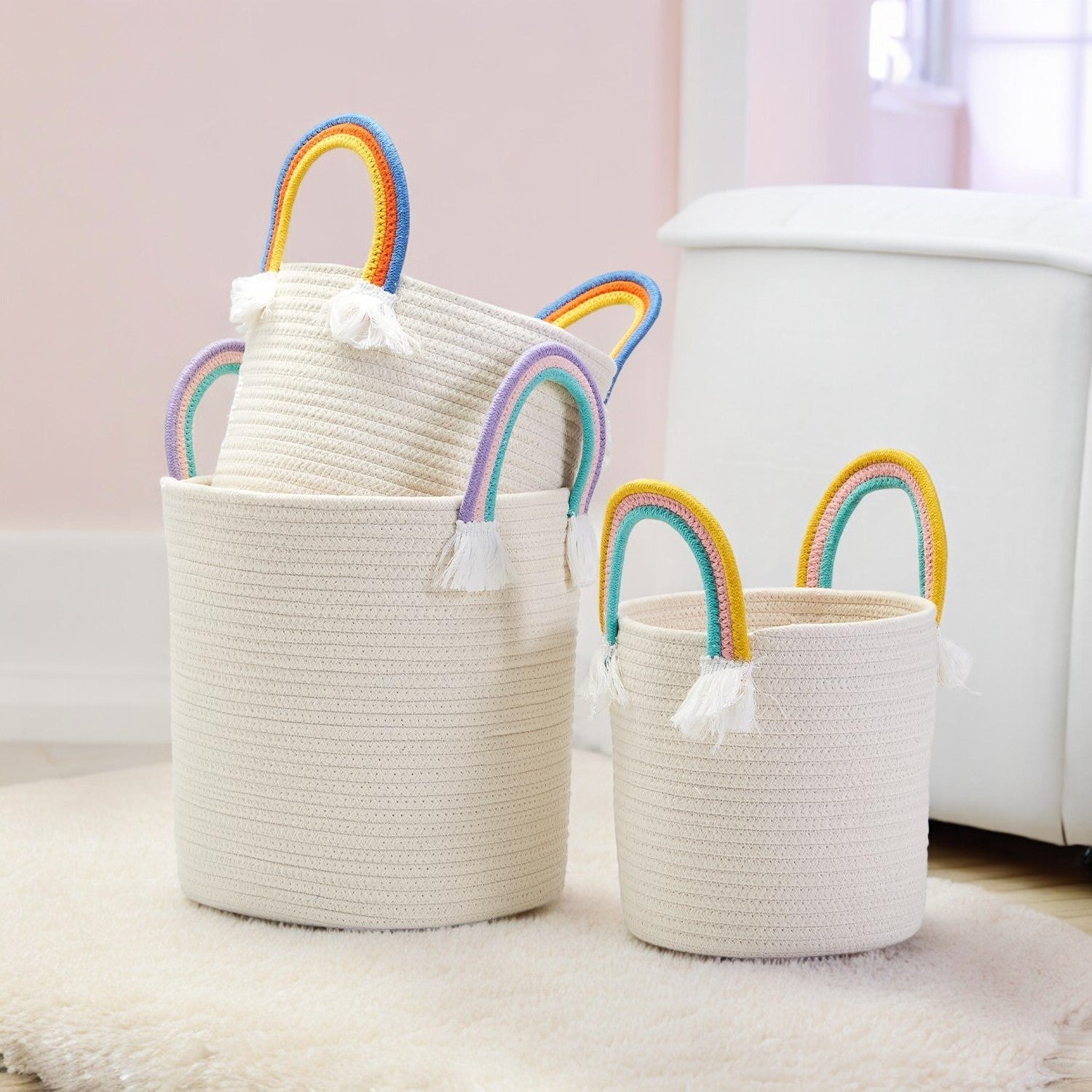 Rainbow Handle Hand-Crafted Rope Basket – Mellow Monkey