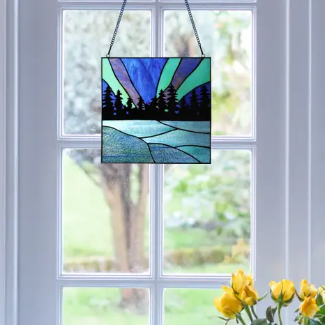 Stained Glass Lake Scene Stained Glass Transom Window TW 259