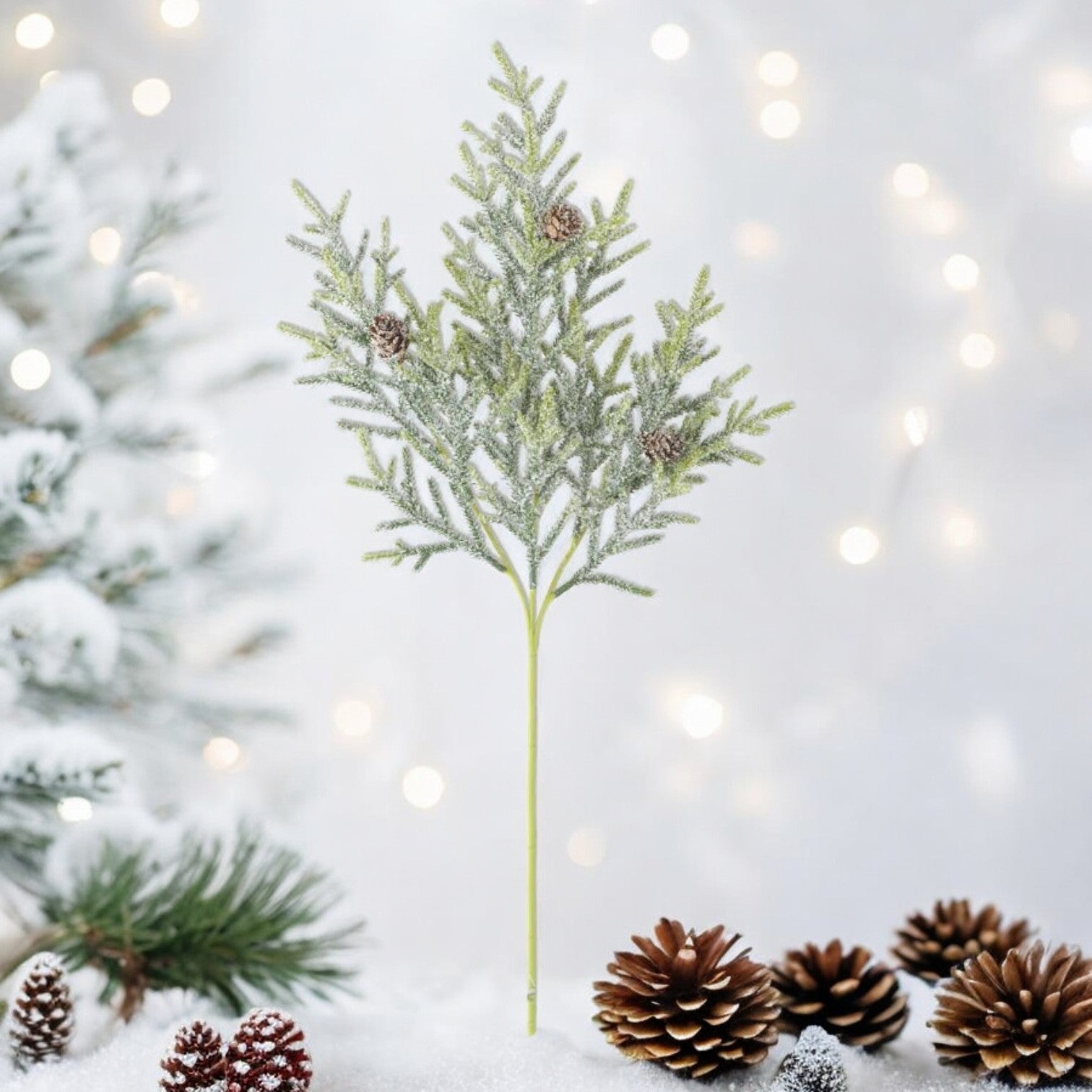 Snowy Juniper Stem with Mini Pinecone - 25-in – Mellow Monkey