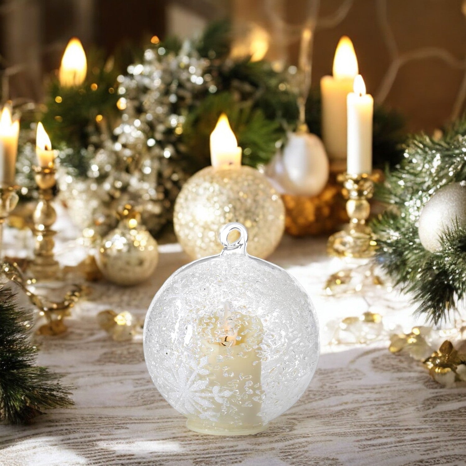 Iced Glass Snowflake Ball Ornament with LED Candle - 4-in – Mellow Monkey