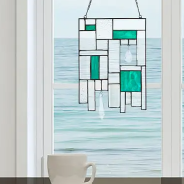 Molly Turquoise Suncatcher Stained Glass Window Pane - 11-1/2-in ...