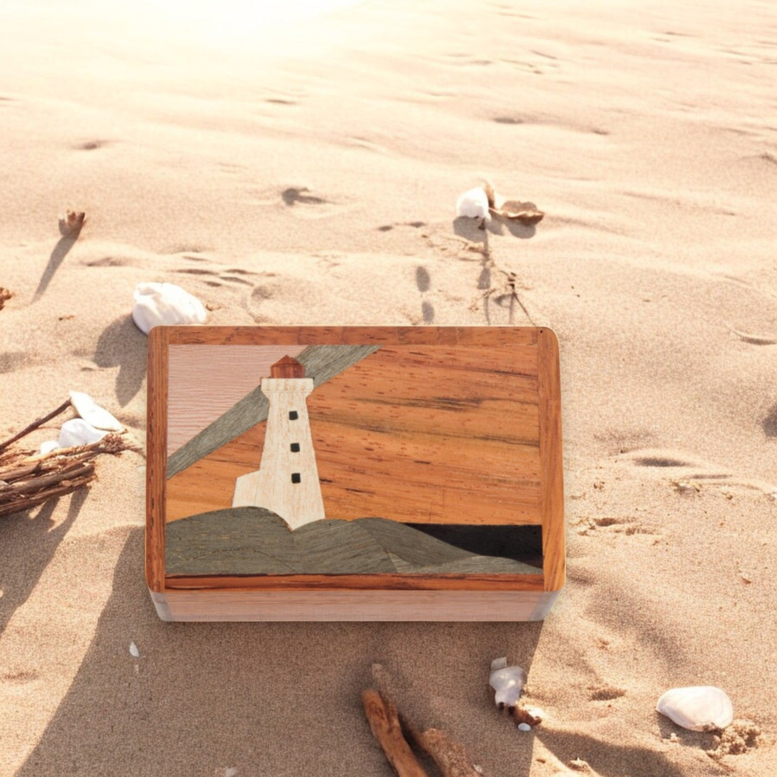 Lighthouse - Northwoods Wood Inlay Box - 2-1/4-in – Mellow Monkey