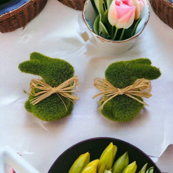 Flocked Green Bunny Rabbit With Raffia Ribbon - 3-1/4 – Mellow Monkey