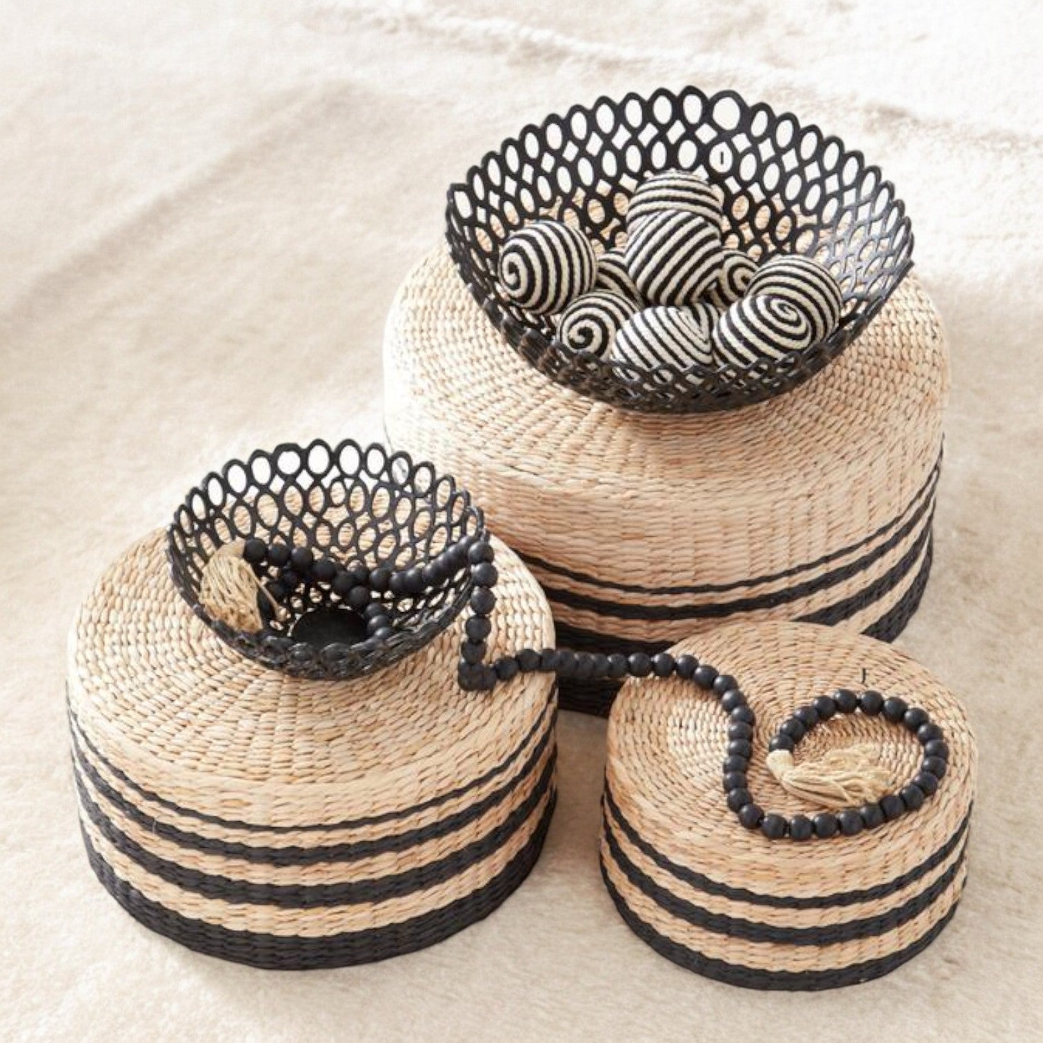 Black Striped Rattan Grass Stool – Mellow Monkey
