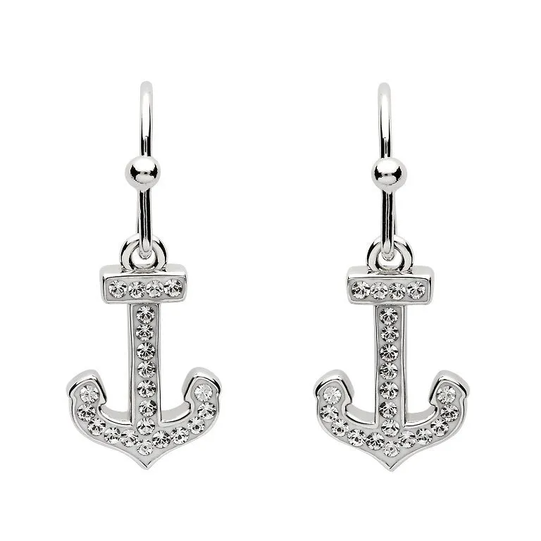 Anchor Drop Earrings Encrusted with White Crystal – Mellow Monkey