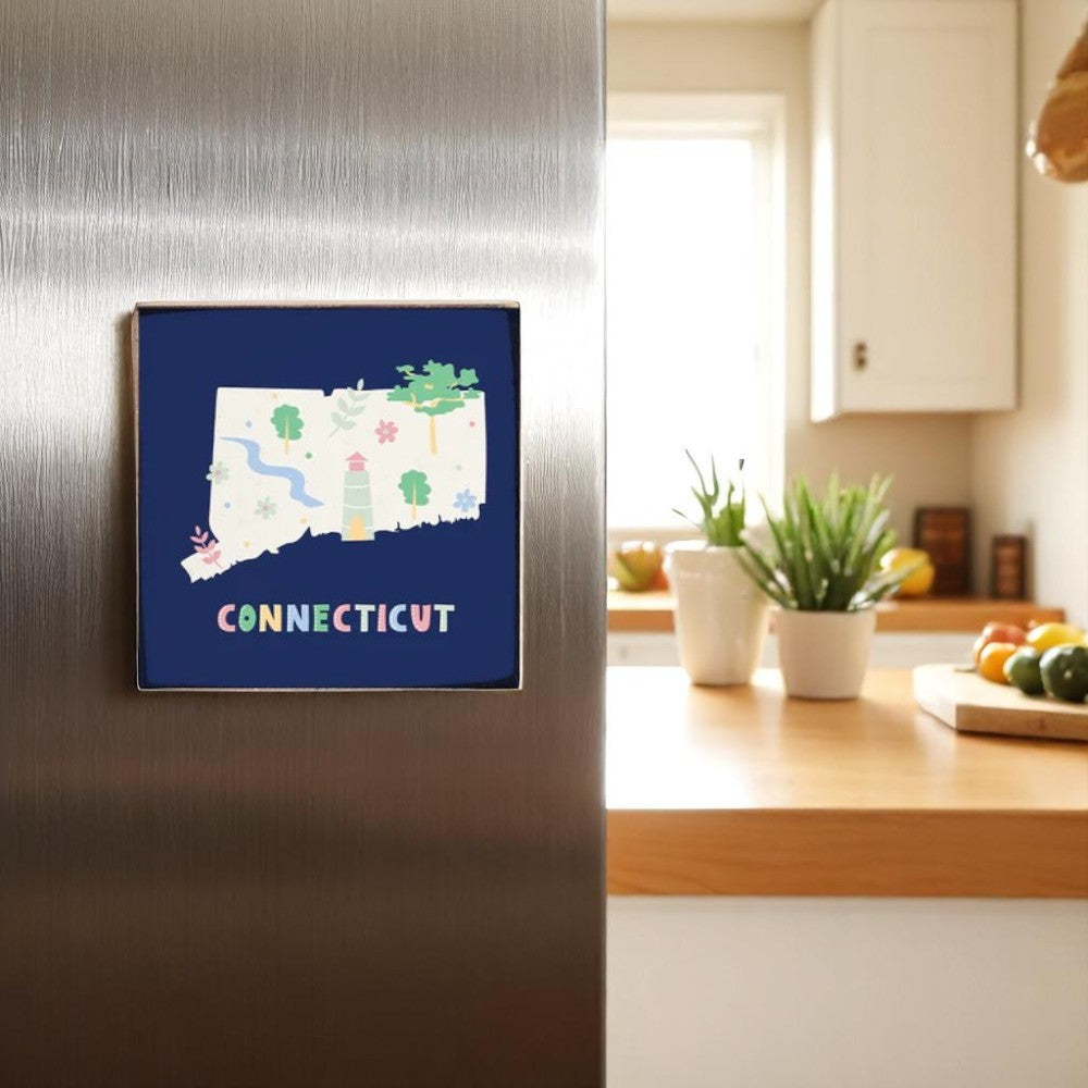 Connecticut State Icons - Wood Block Magnet - 3-1/2-in – Mellow Monkey