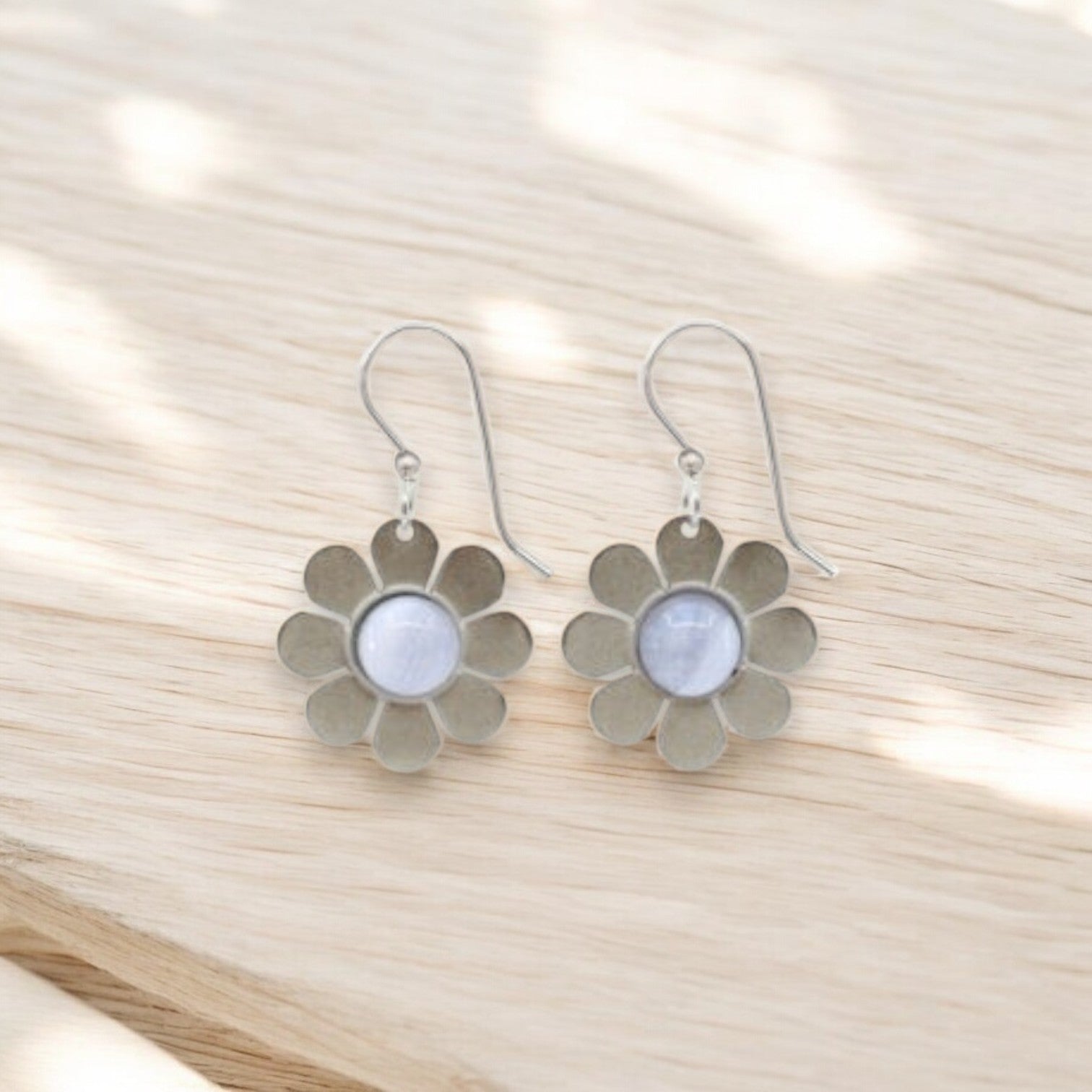 Silver Fun Flower With Agate Stone Earrings - 2025 Limited Edition Sil ...
