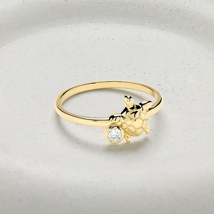 14kt Gold Lab Diamond Turtle Ring - Deep Blue by Ocean Jewelry – Mellow ...