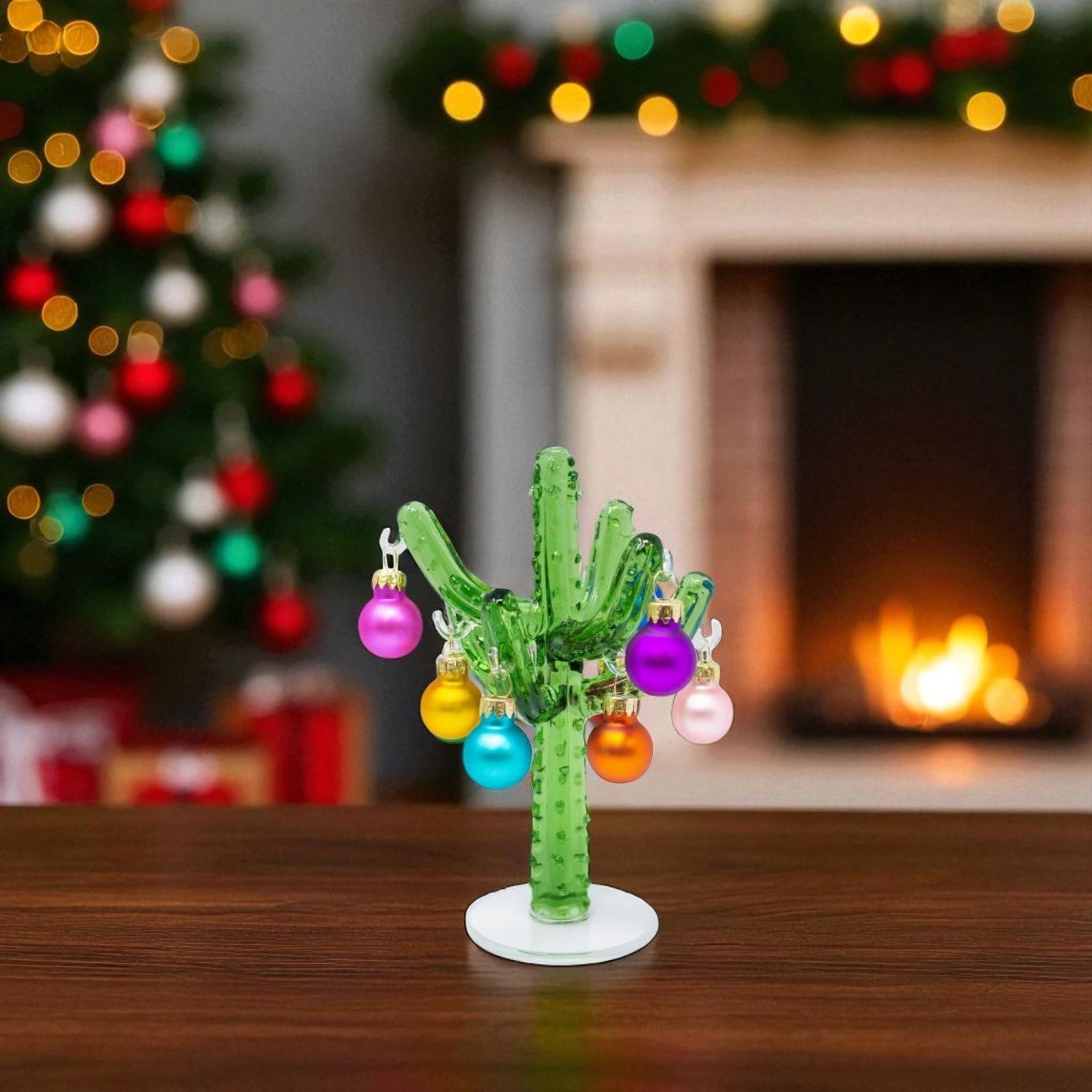 Green Glass Cactus with Ornaments - 7-in – Mellow Monkey