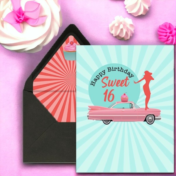 Happy Birthday Sweet 16 Mod Dancer - Retro Birthday Greeting Card ...