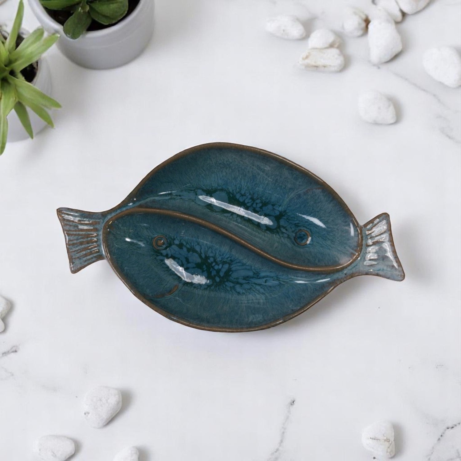 Stoneware Fish Shaped Dish with Reactive Glaze – Mellow Monkey