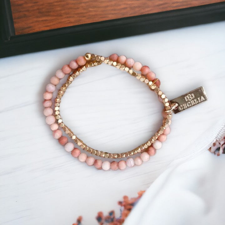 Gemstone Double Wrap Bracelet - Peach Agate – Mellow Monkey