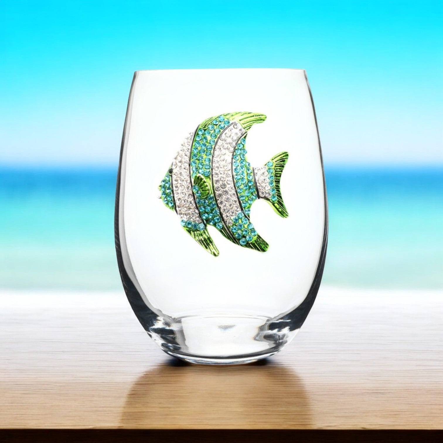 Turquoise Tropical Fish Jeweled Stemless Wine Glass – Mellow Monkey