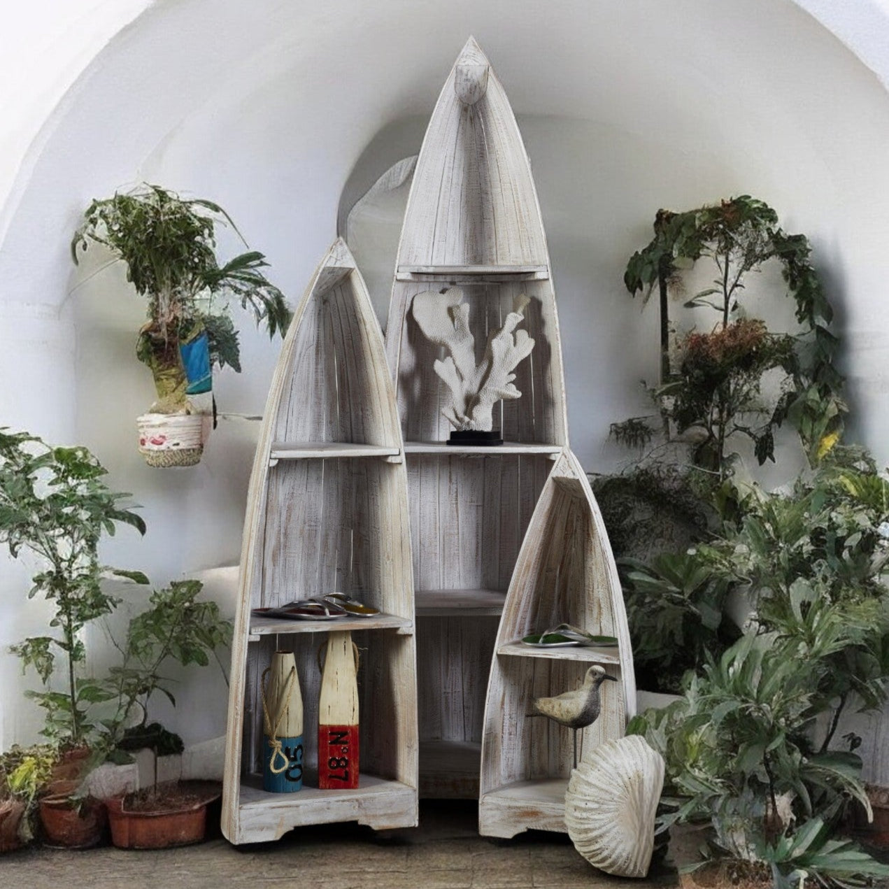 White Wood Boat Slatted Wood Storage Shelving Unit – Mellow Monkey