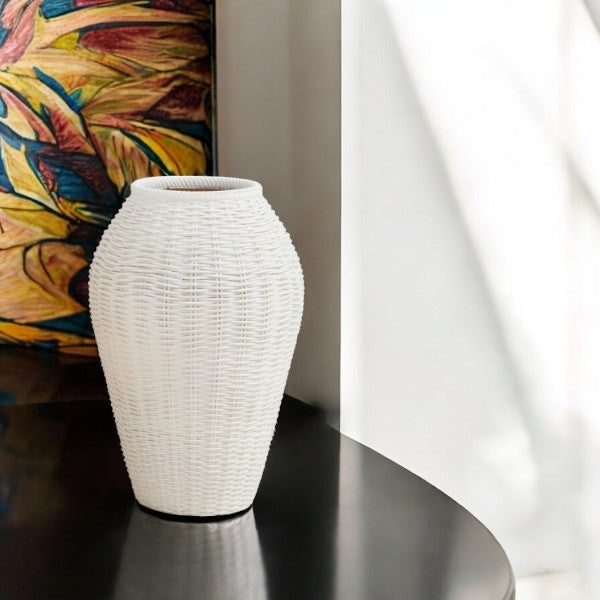 White Resin Basket Weave Vase - Small - 9-in – Mellow Monkey