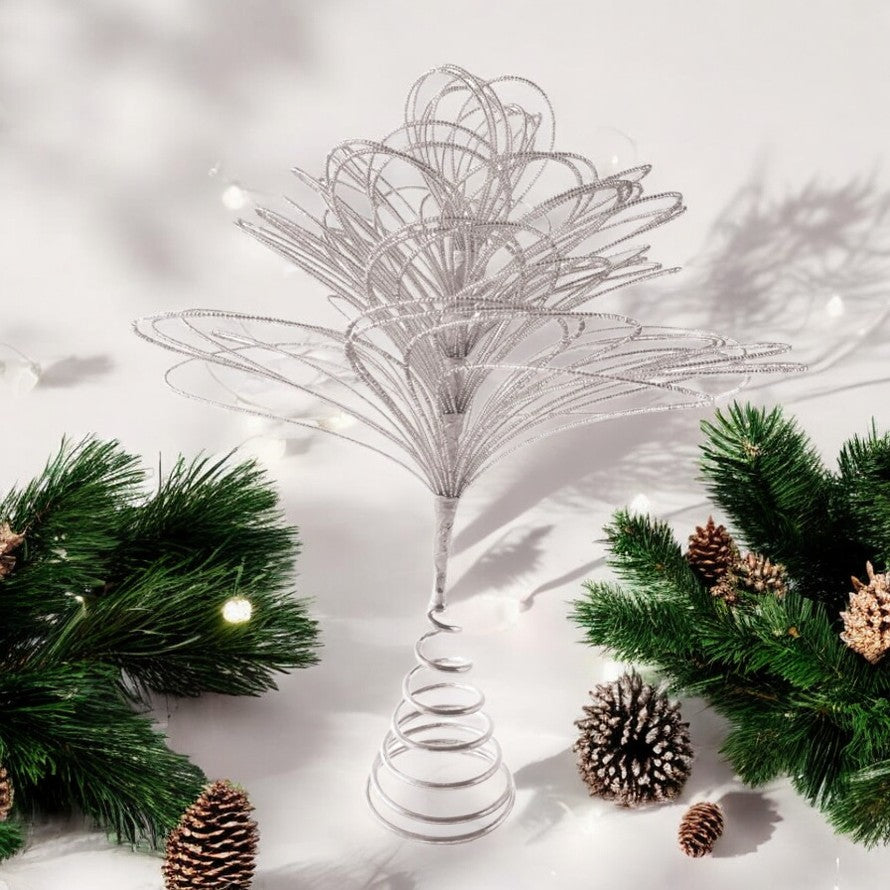 Metal & Glass Beaded Tree Topper with Silver Finish - 14-1/2-in ...
