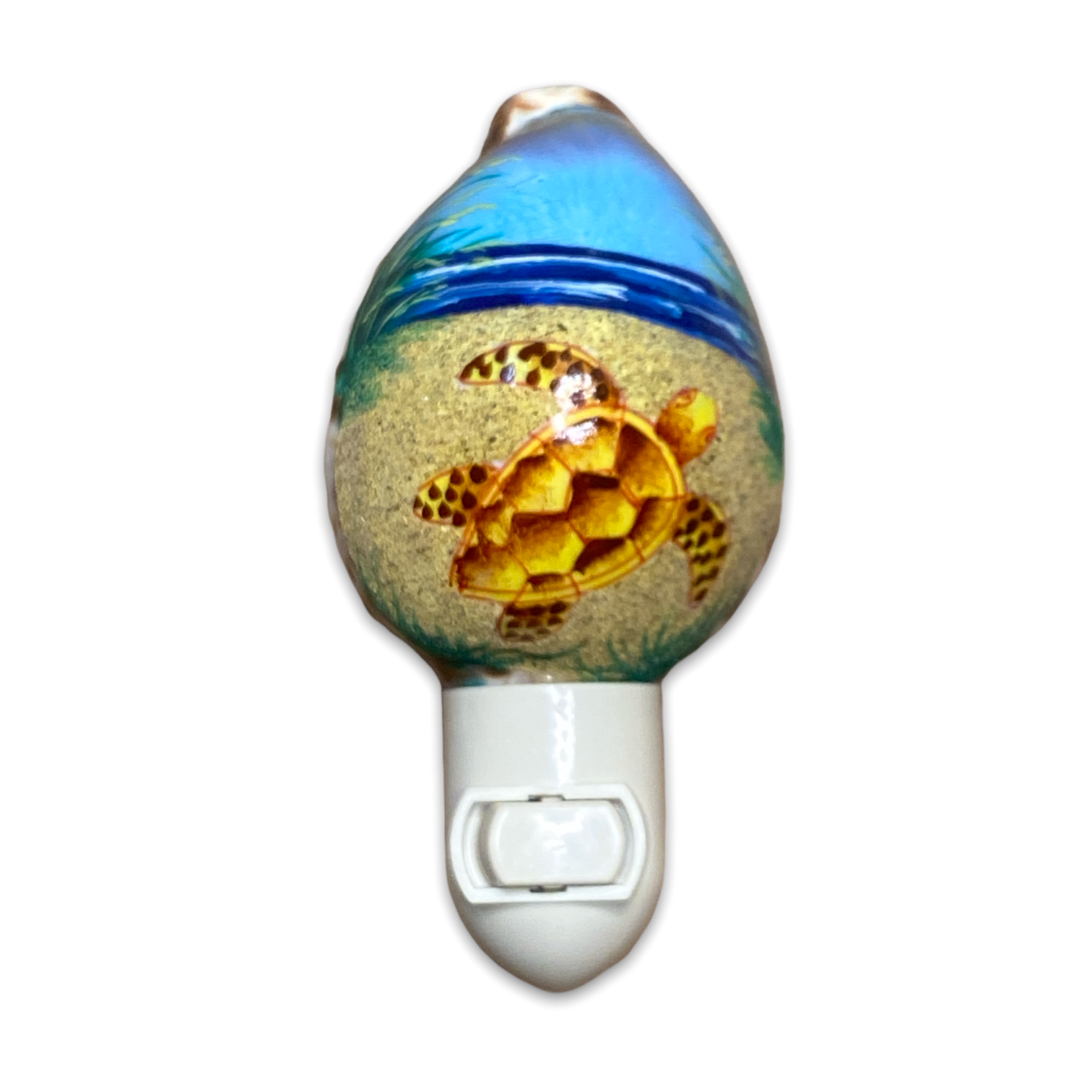 Sea Turtle on Sand - Cowrie Shell Painted Night Light – Mellow Monkey