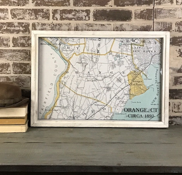 Orange Connecticut Map Circa 1893 Framed Antique White Shadowbox - 26 ...
