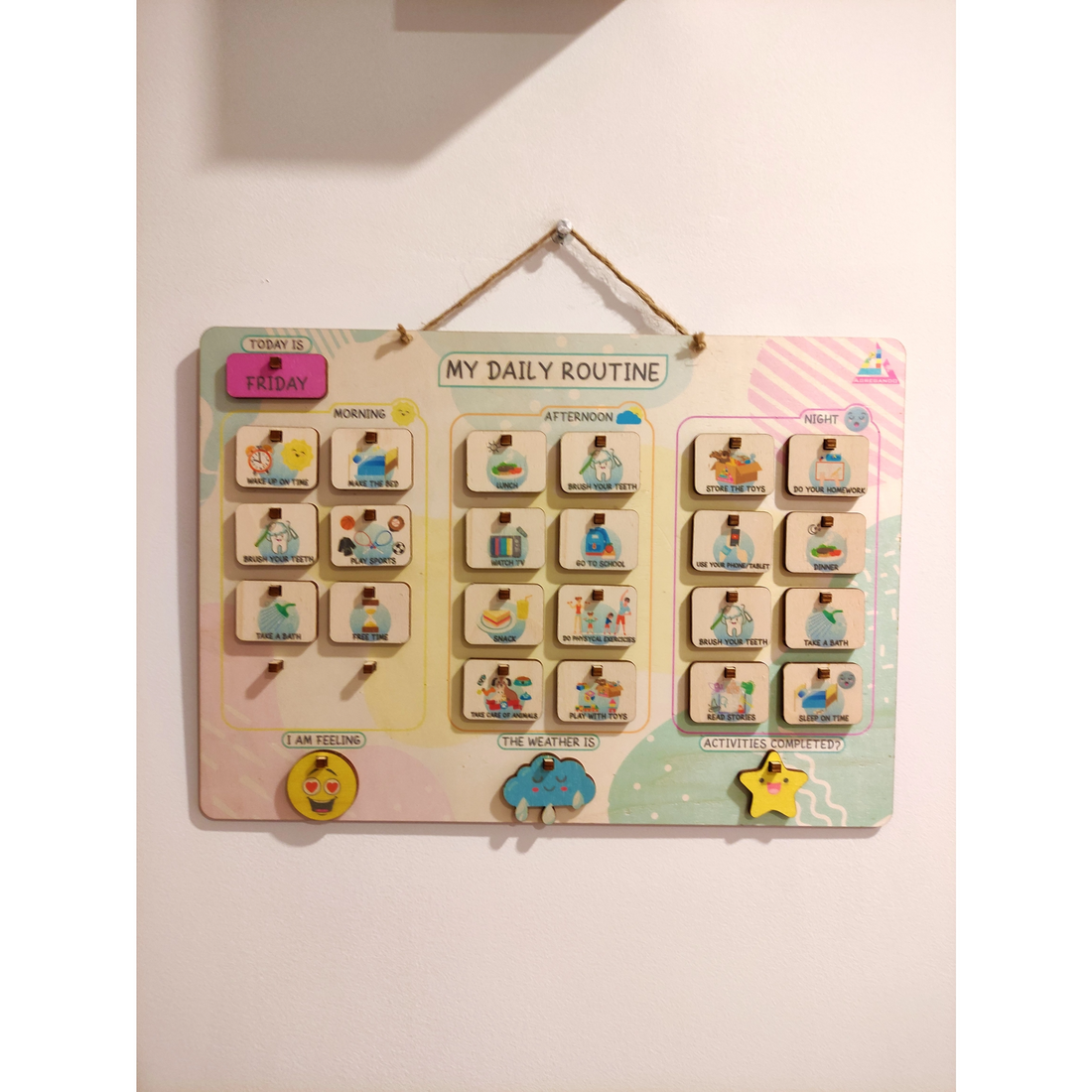 My Daily Routine Chart - Wooden Chart With Activity and Chore Tiles ...