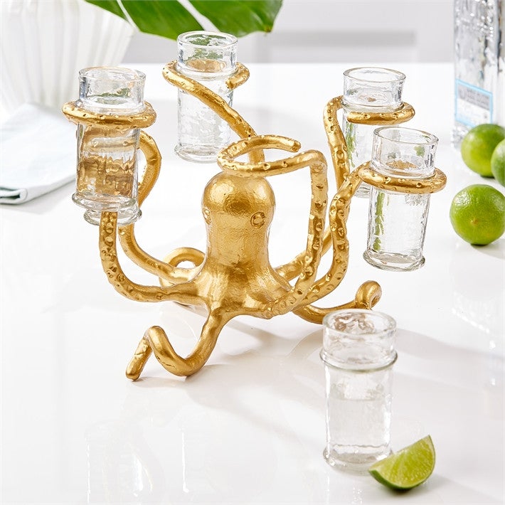 Tozai Home Octopus Design Glass Holder Includes 6 Shot Glasses MIT001 ...